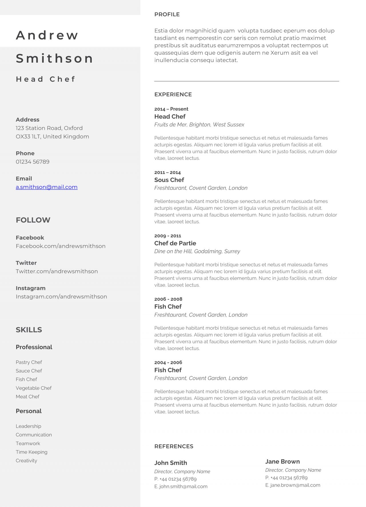 CV Templates | Hospitality CV Templates | Hospitality Hunters